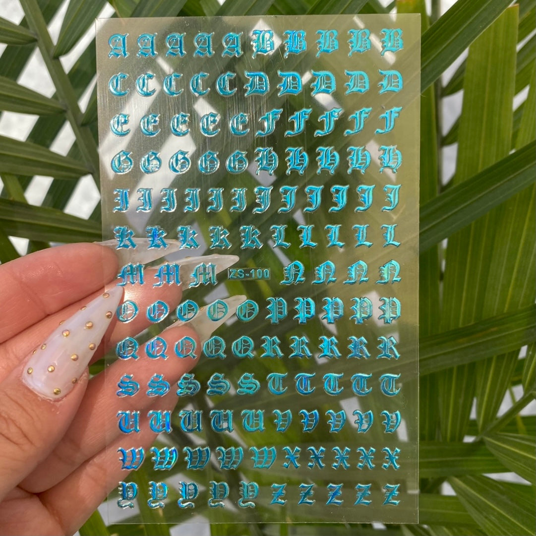 OLD ENGLISH LETTERS STICKERS (BLUE) | Thenailshopxkat