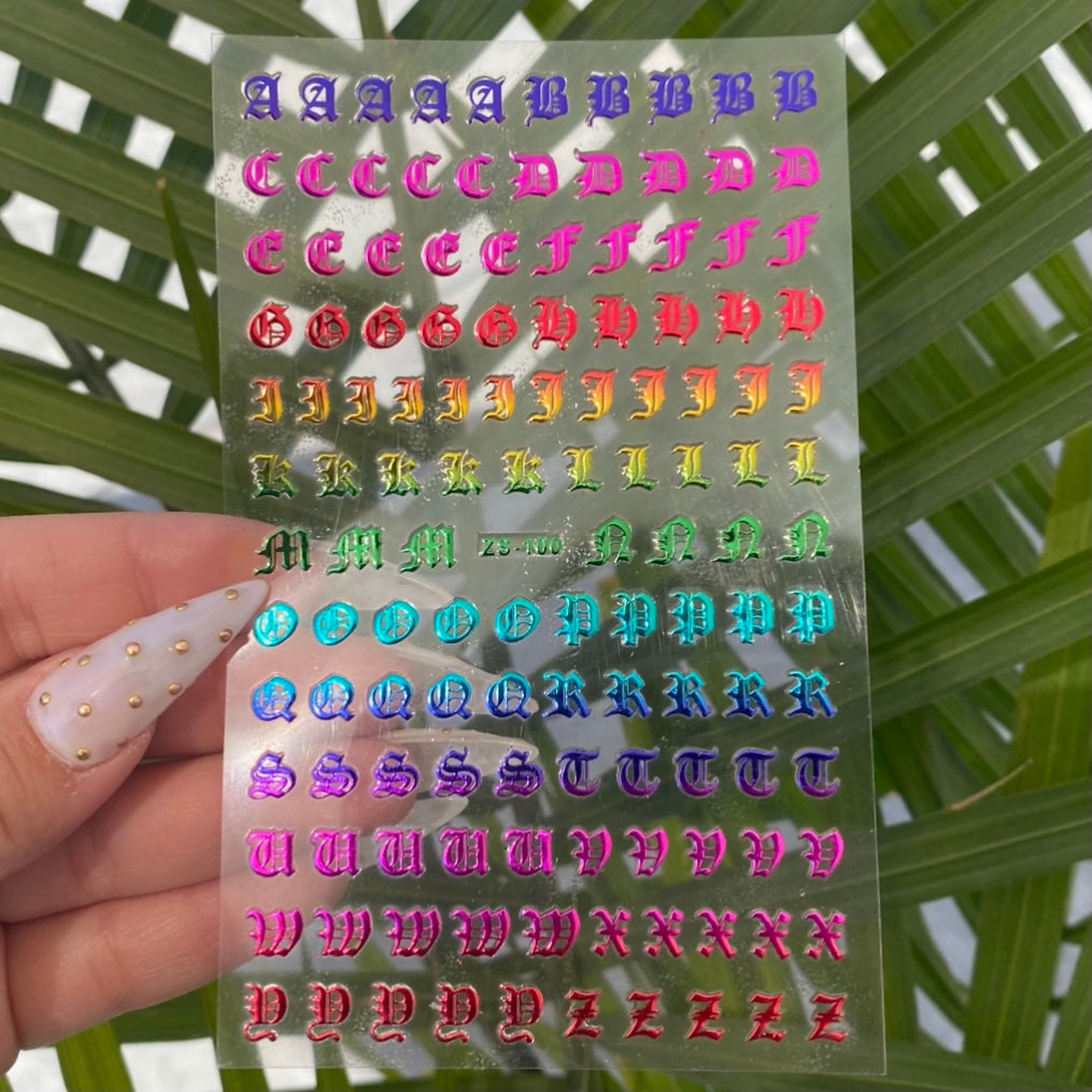 OLD ENGLISH LETTERS STICKERS (RAINBOW) | Thenailshopxkat